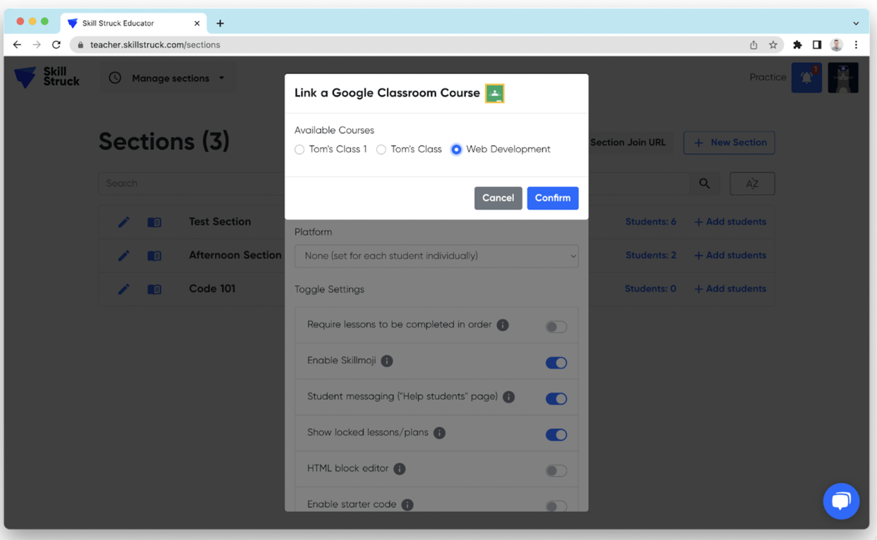 Google Classroom Integration with Skill Struck